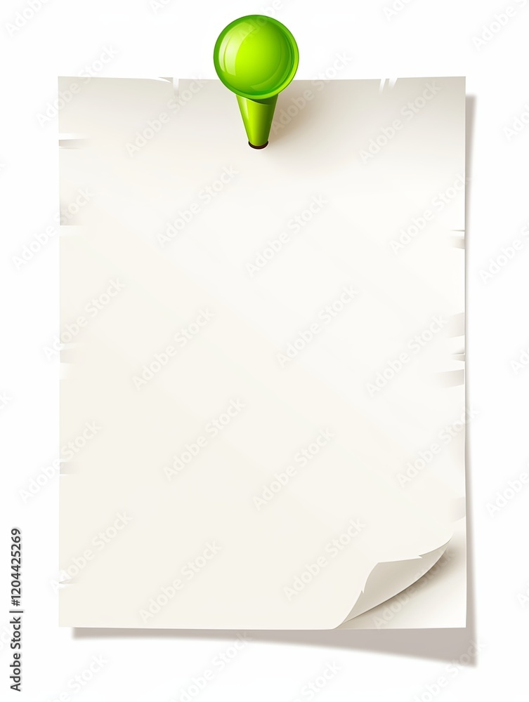 White Post-it Note with Green Pin on White Background, Clip Art Style ...