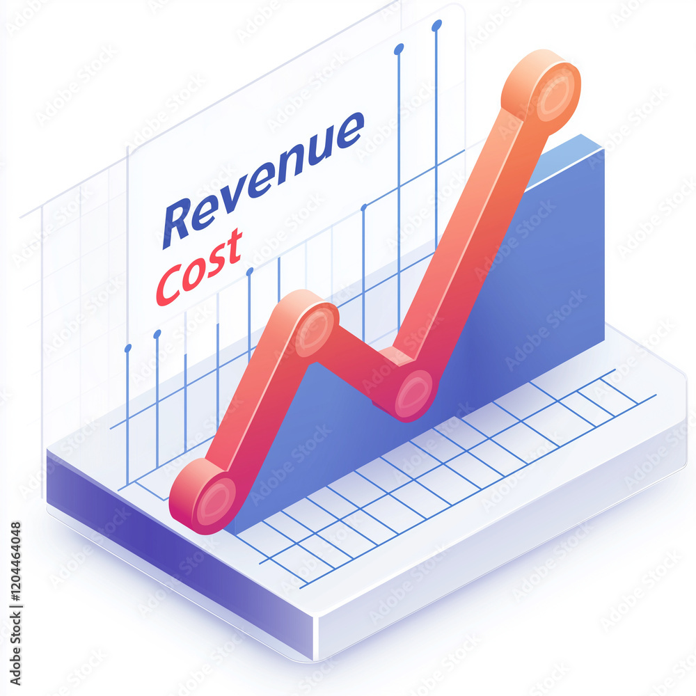 Break-Even Analysis Icon. 3D illustration of a revenue vs. cost graph ...
