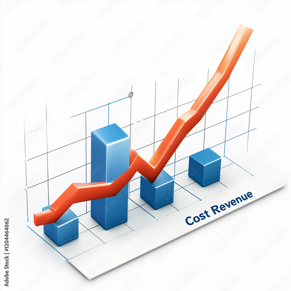 Break-Even Analysis Icon. 3D illustration of a revenue vs. cost graph ...