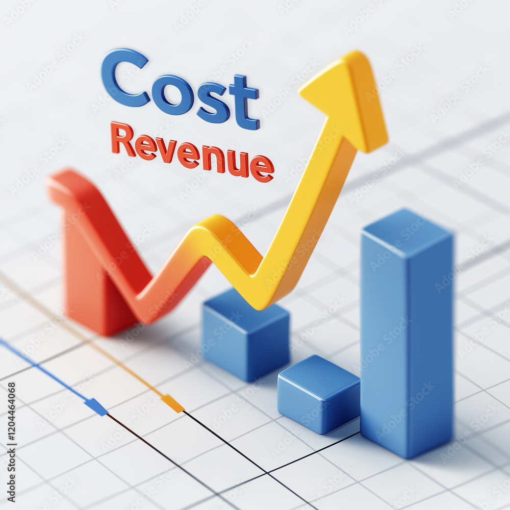 Break-Even Analysis Icon. 3D illustration of a revenue vs. cost graph ...