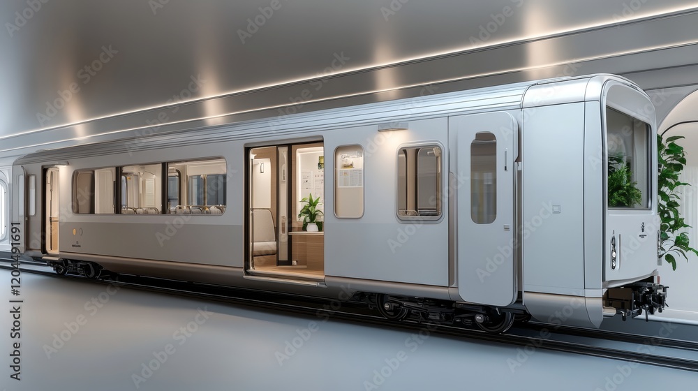 Inside a modern railcar designed for comfort and functionality ...