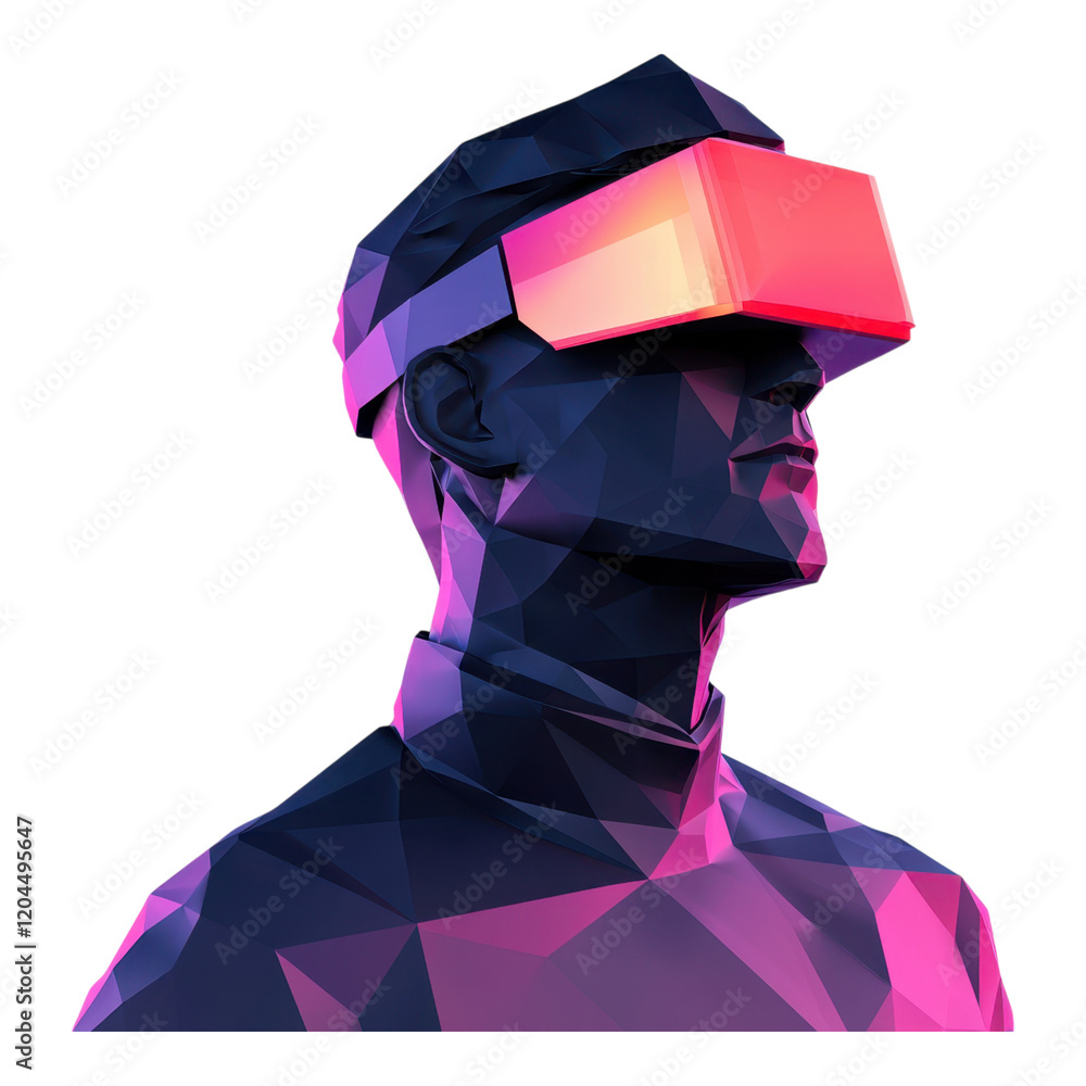 bandit low poly. Futuristic low poly character wearing VR headset on ...