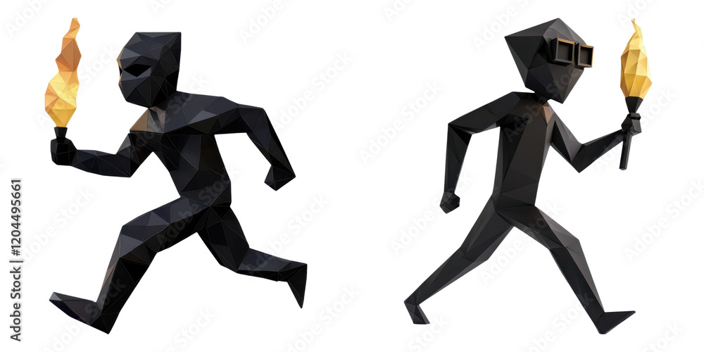 bandit low poly. Low poly characters running with torches dark attire ...