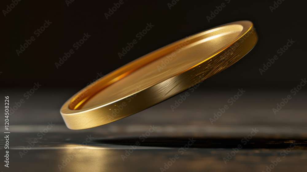 golden coin floating above surface, casting shadow, showcasing its ...
