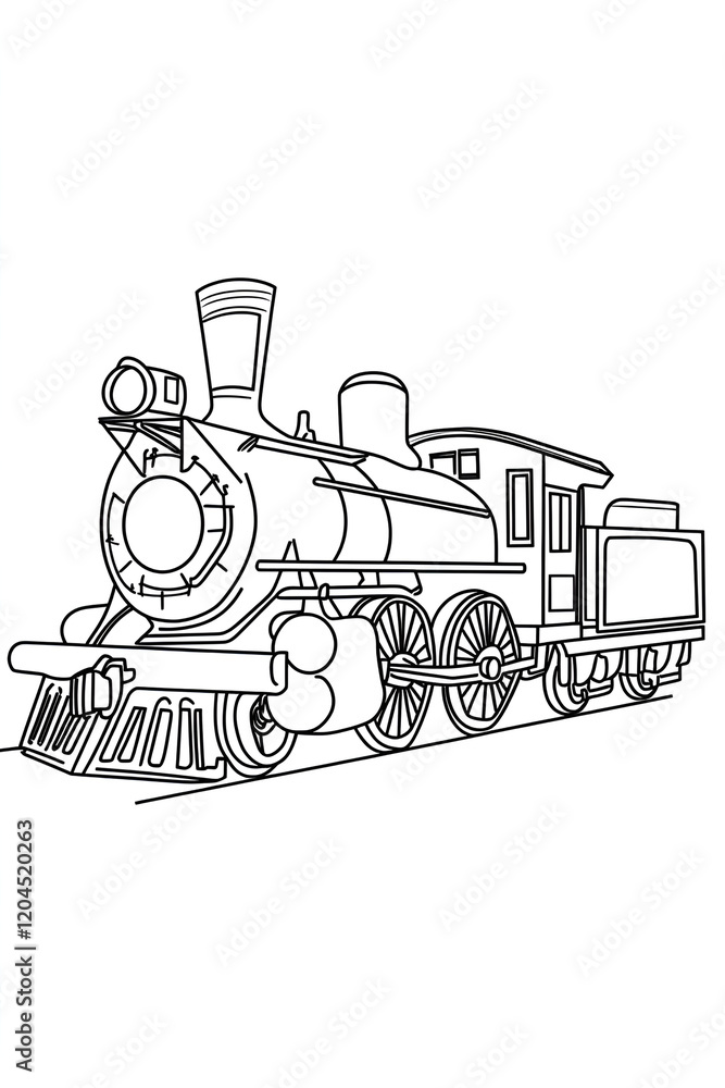 Classic steam locomotive outline illustration, vintage train drawing ...