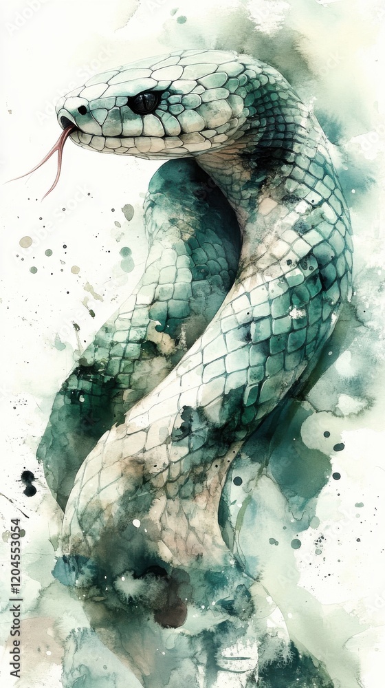 This stunning image features a beautifully rendered serpent in an ...