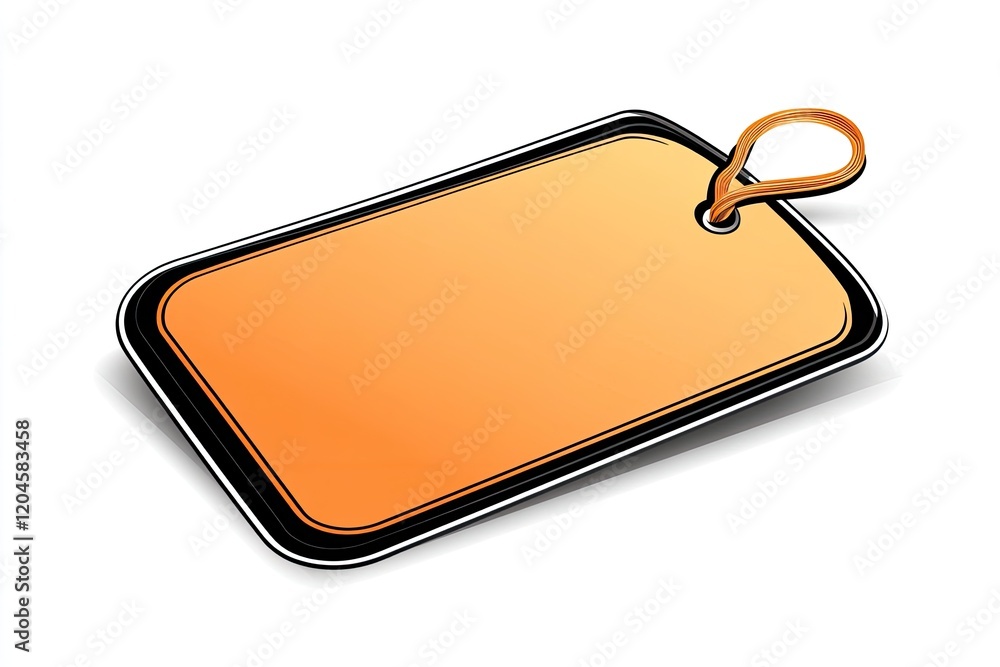 Blank orange label tag with a black outline and a hanging loop ...