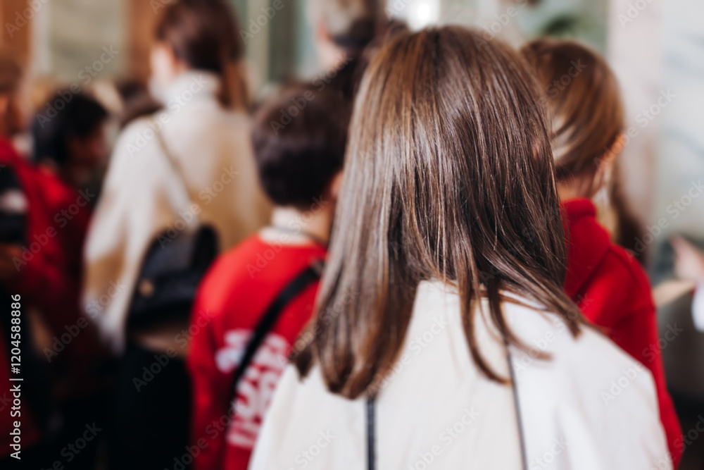 Group of kids children on excursion in a museum gallery, school pupils ...