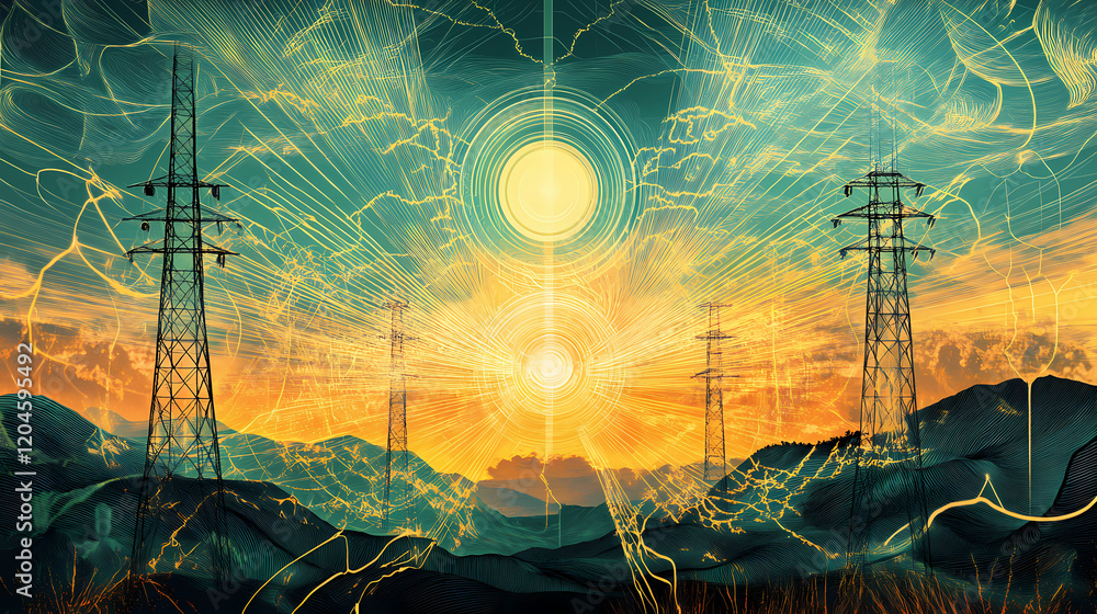 Line art illustration depicting the concept of light as electromagnetic ...