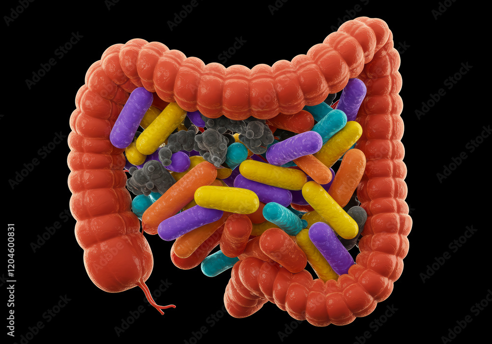 Colorful gut bacteria representing both good and bad bacteria ...