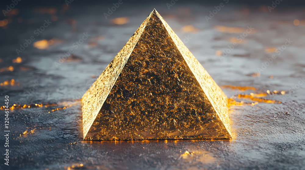 Golden pyramid on a gray backgroundrealistic 3d rendering of golden ...