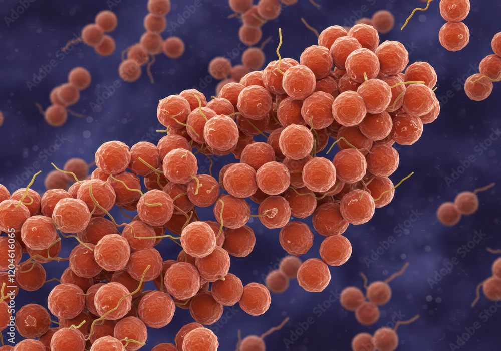 3D illustration of Streptococcus bacteria, showing gram-positive ...
