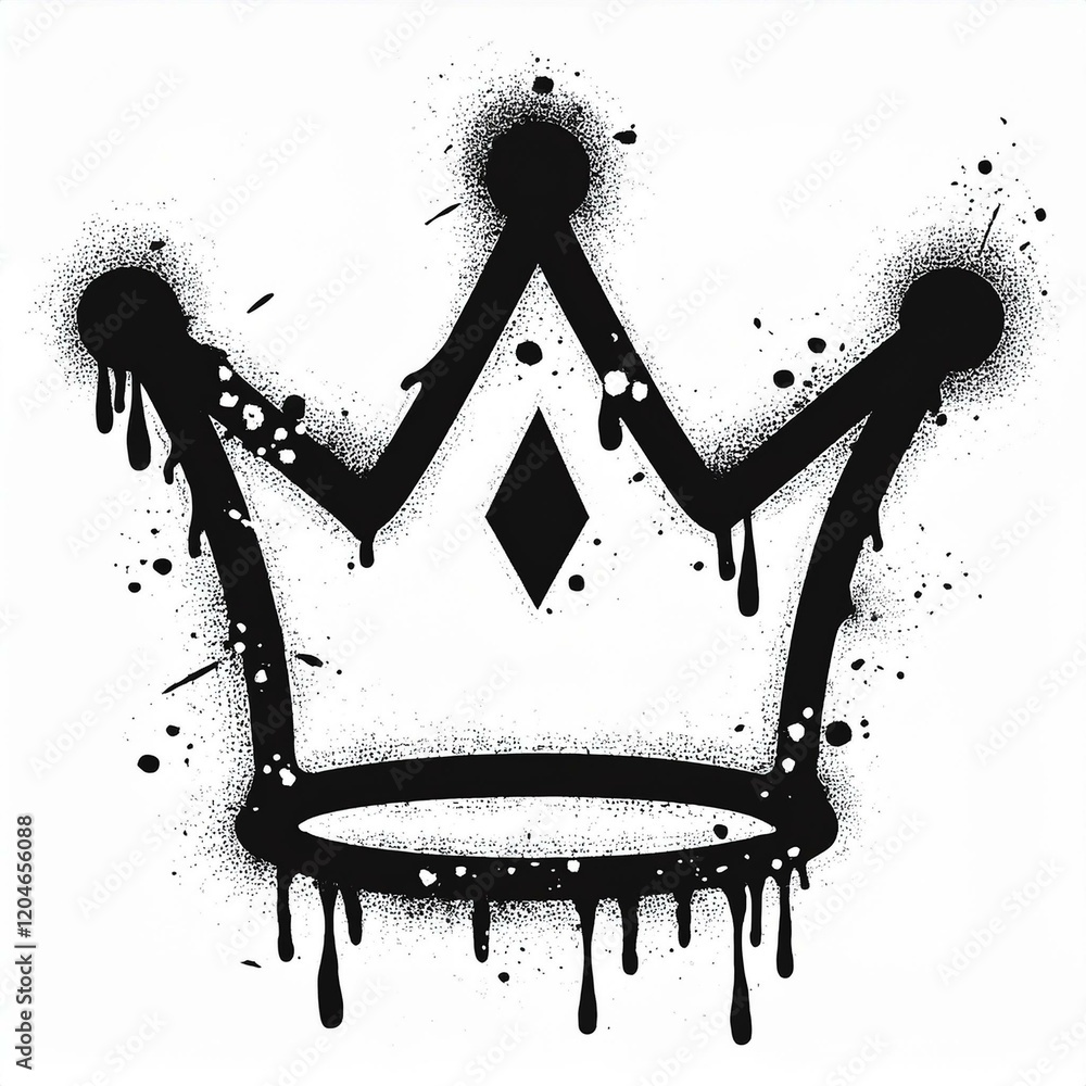 Spray painted graffiti crown sign in black over white. Crown drip ...