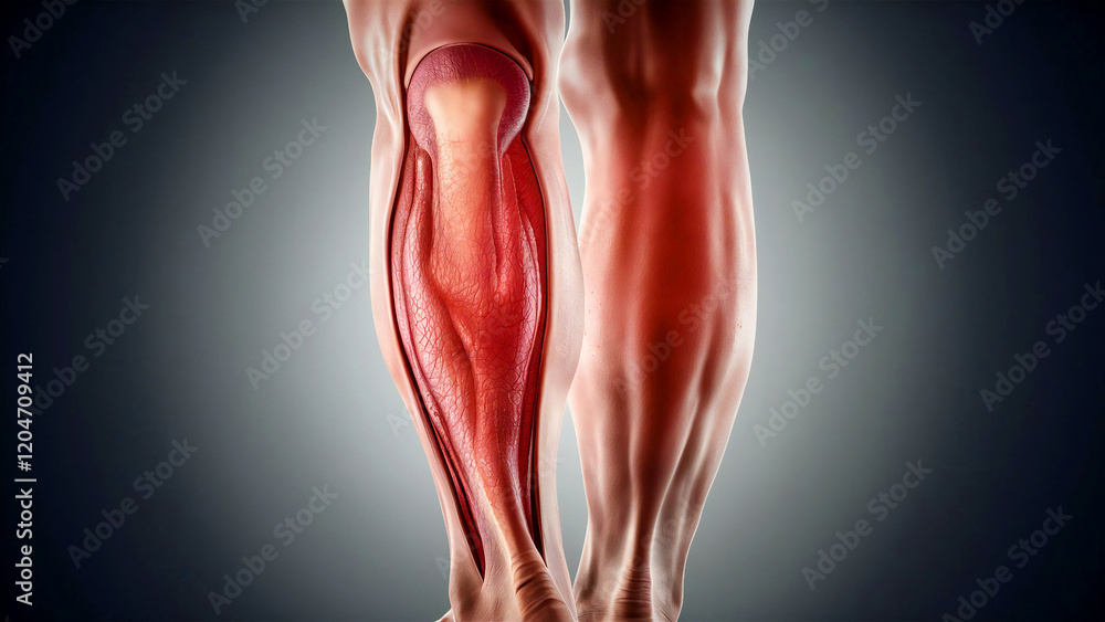 Human Leg Anatomy Illustration: Detailed View of Calf Muscles, Tendons ...