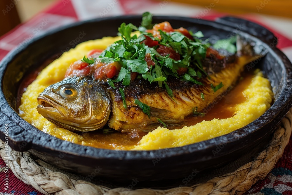 Carp Saramura is a traditional Romanian fish dish from Dobruja served ...