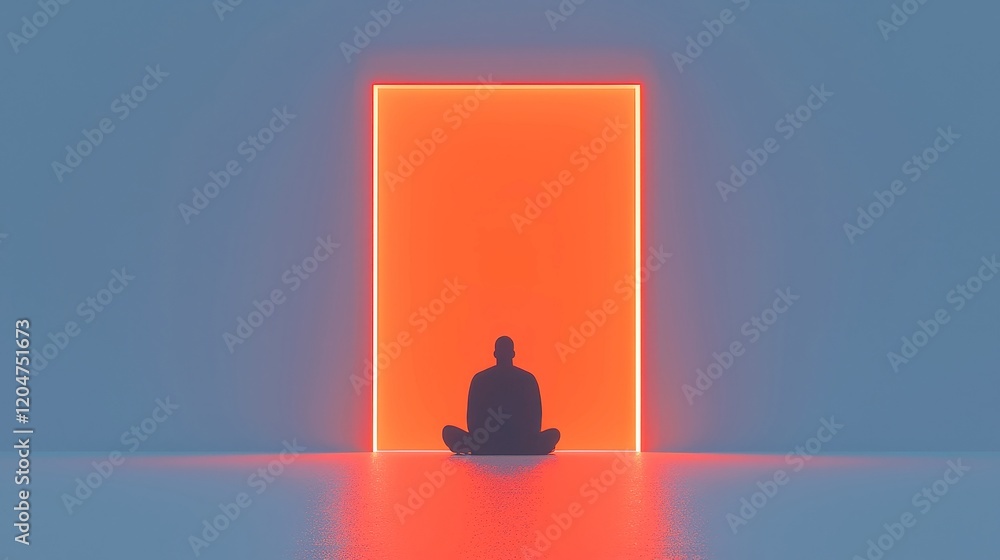 Mysterious figure seated beneath a glowing portal, ethereal atmosphere ...