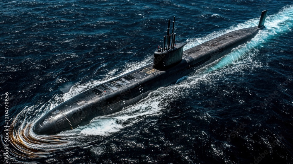 Advanced military submarines are in the deep sea, The exterior of the ...