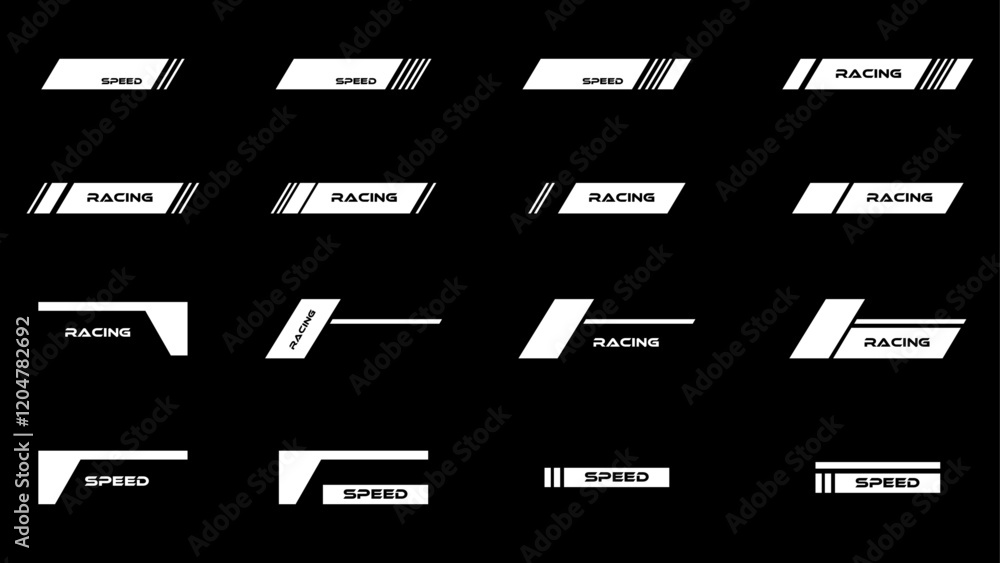 Racing stripe banners, checkered pattern vector set, flag, speed line ...