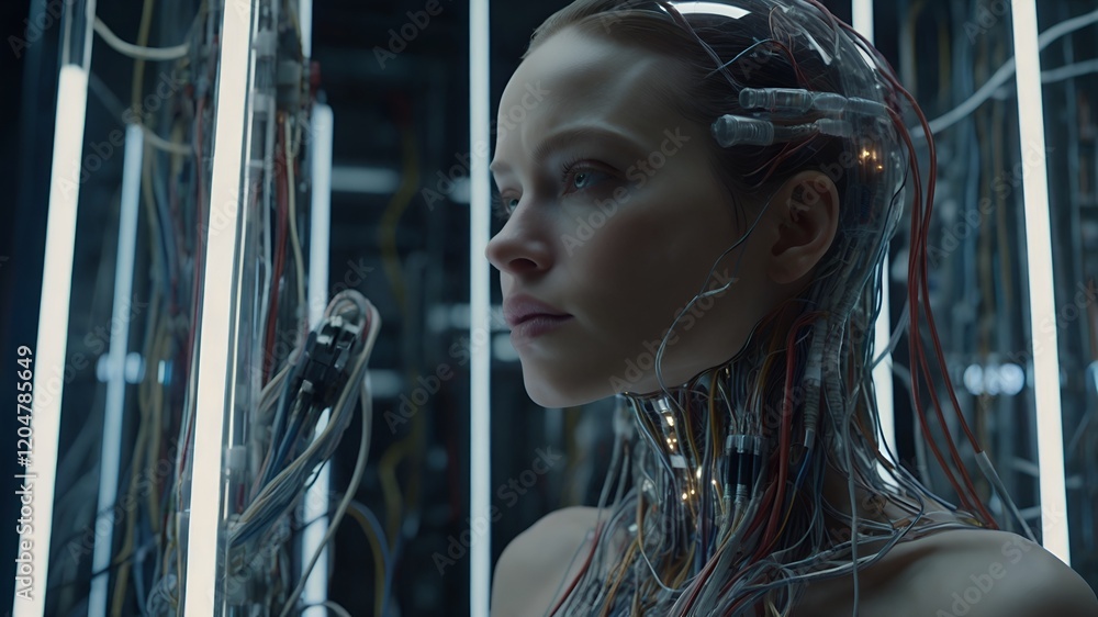 cybernetic woman, futuristic laboratory, cyberpunk art, technological ...