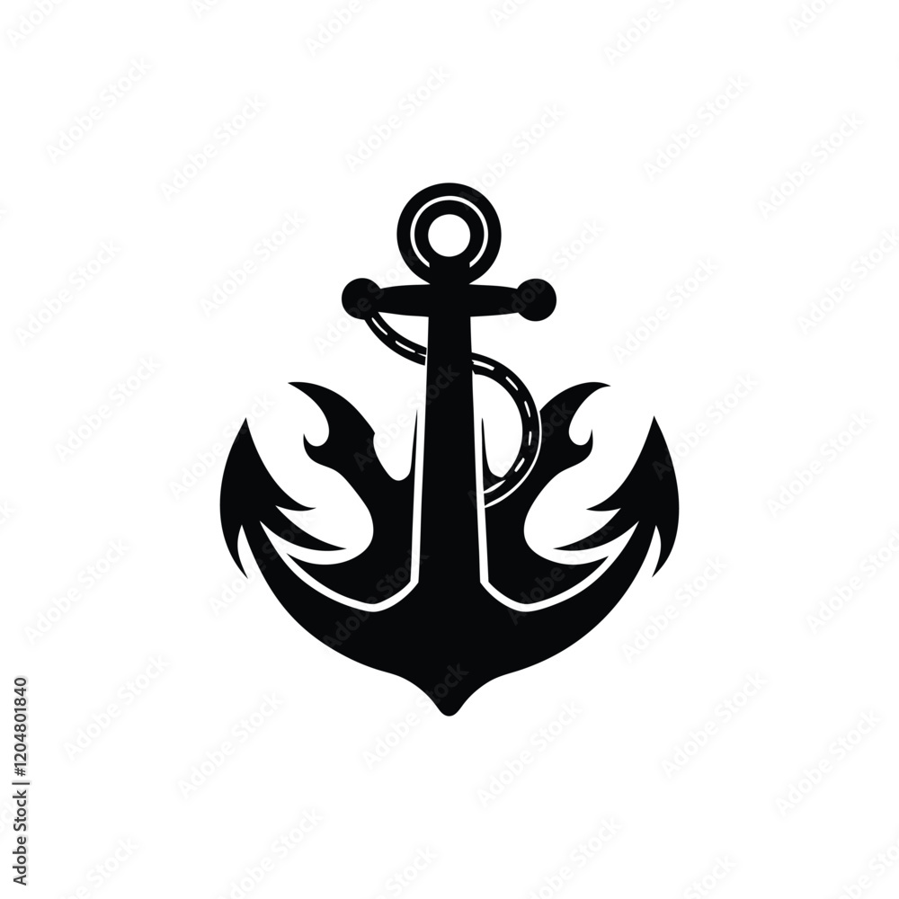 Vector de Stock Nautical ship anchor silhouette logo marine sailing ...