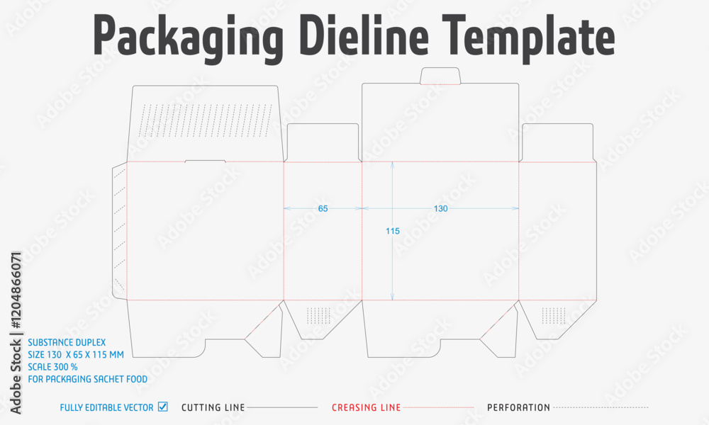 Packaging Dieline Template. 2D Technical Drawing File Eps Scale. Fully ...