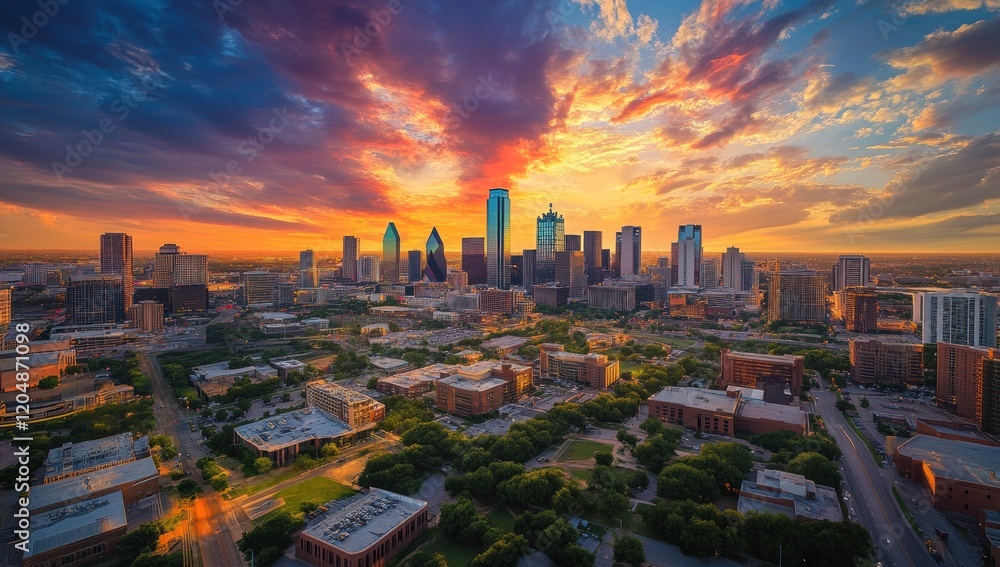 Dallas Skyline Sunset Panorama: Breathtaking Aerial View of Texas ...