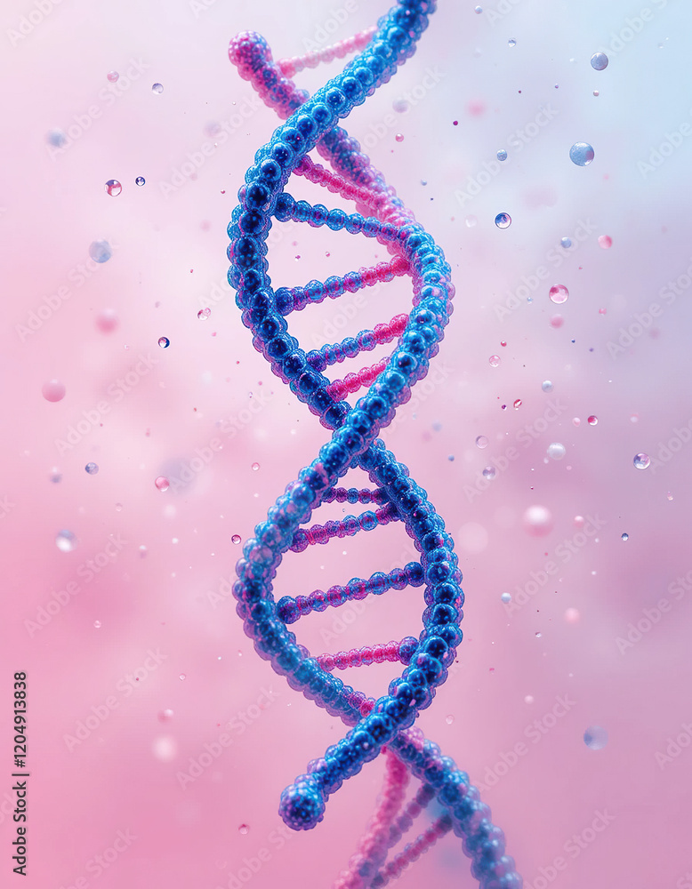 DNA shape with bright pink background Sperm cell under microscope with ...