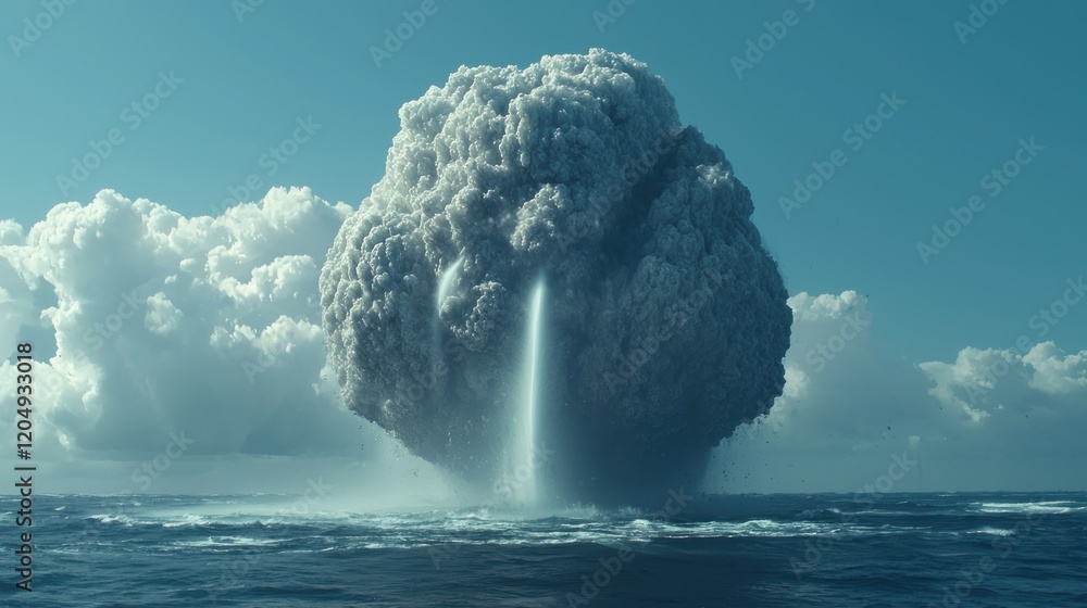 Ocean eruption, plume, column, sky, water, vapor, explosion, disaster ...