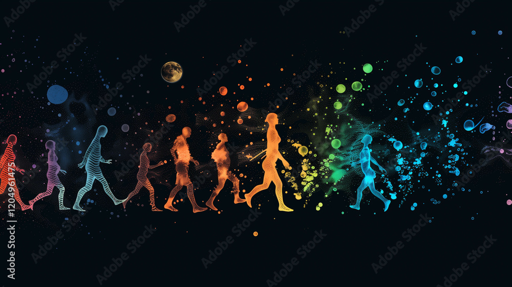 Evolution Silhouettes Transitioning in a Spectrum of Colors Stock ...