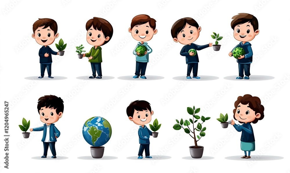 Cute cartoon characters gather around a vibrant Earth, showcasing unity ...
