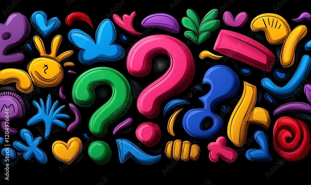 Doodle of Question Marks, a whimsical hand-drawn illustration featuring ...
