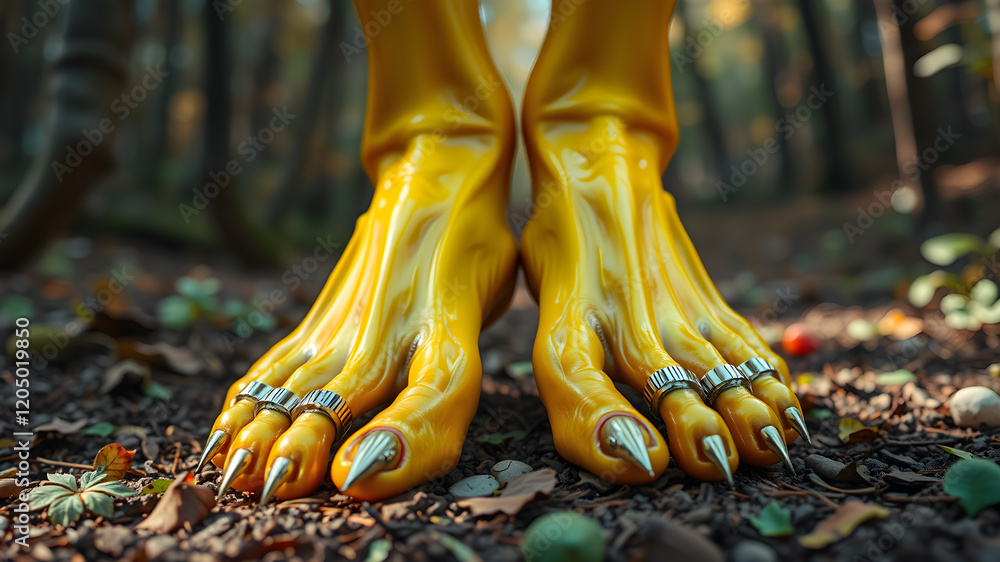 Close up photo of 3D style, extreme close-up, oiled shiny yellow alien ...