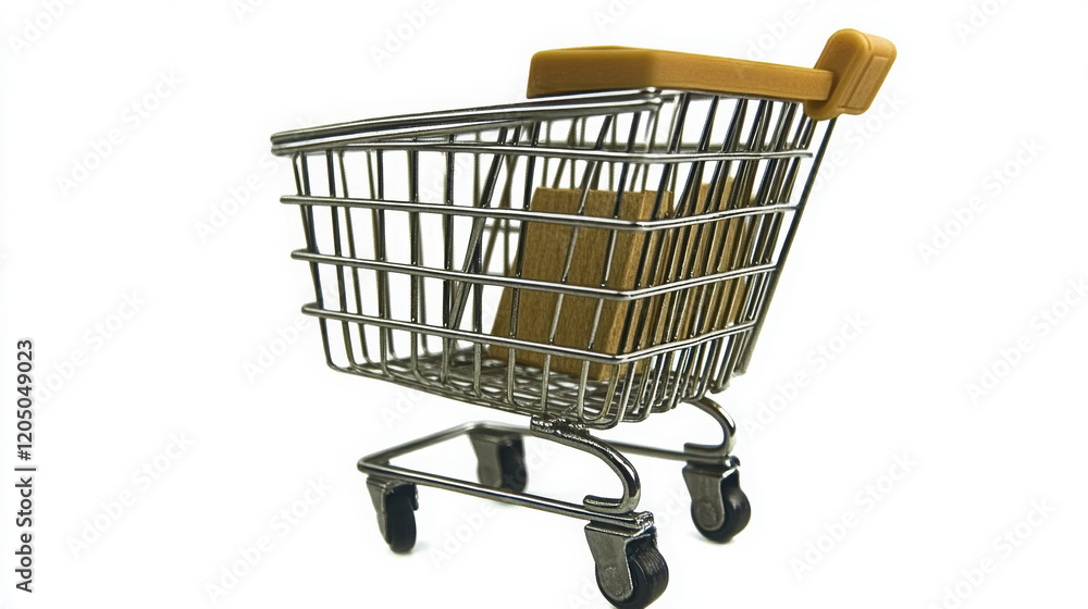 small metal shopping cart with wooden base, ideal for e commerce and ...