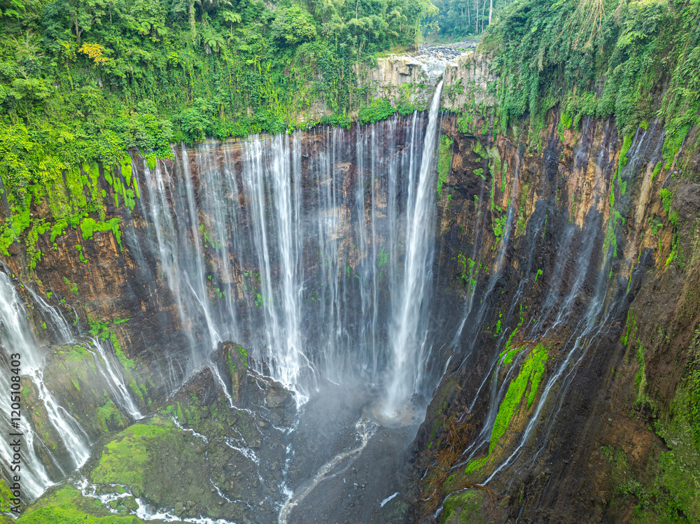 Amazing aerial view Many streams of water flow down in all directions ...