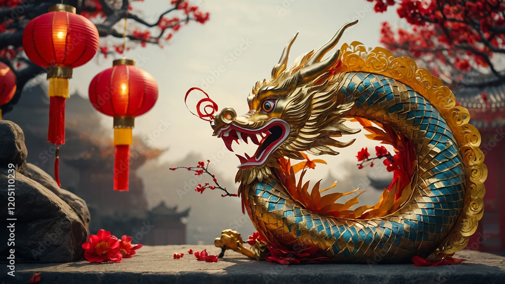China serpent zodiac sign on nature background. Happy Chinese New Year ...