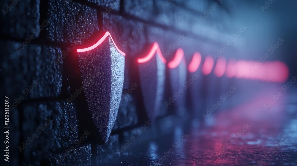 Firewall and Shield Icons A futuristic firewall interface with animated ...