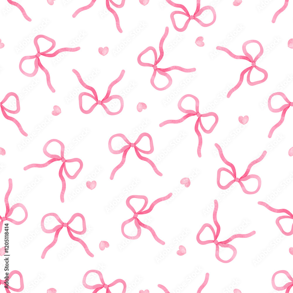 Watercolor pink coquette cherry bows seamless pattern Summer fruit ...
