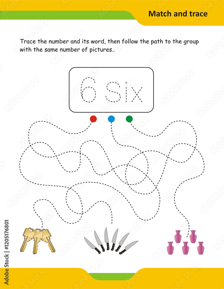 Vector de Stock Prewriting skills, Number and word tracing sheet for ...