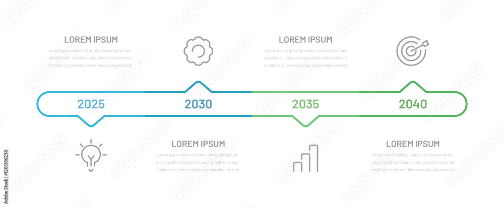 Timeline of the infographic. Horizontal thin linear four-step chart for ...