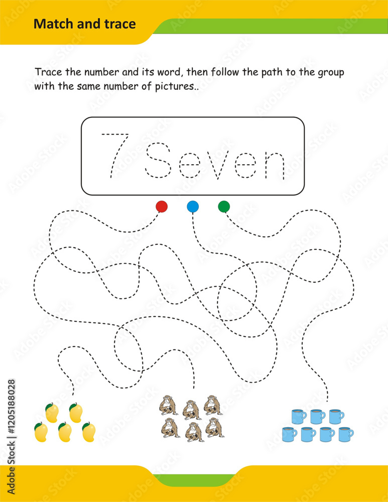 Стоковий вектор Prewriting skills, Number and word tracing sheet for ...