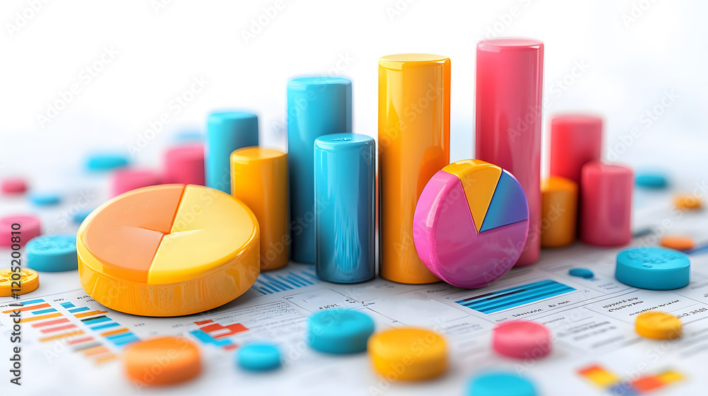Vector graphic with 3D animated data charts pie graphs organized ...