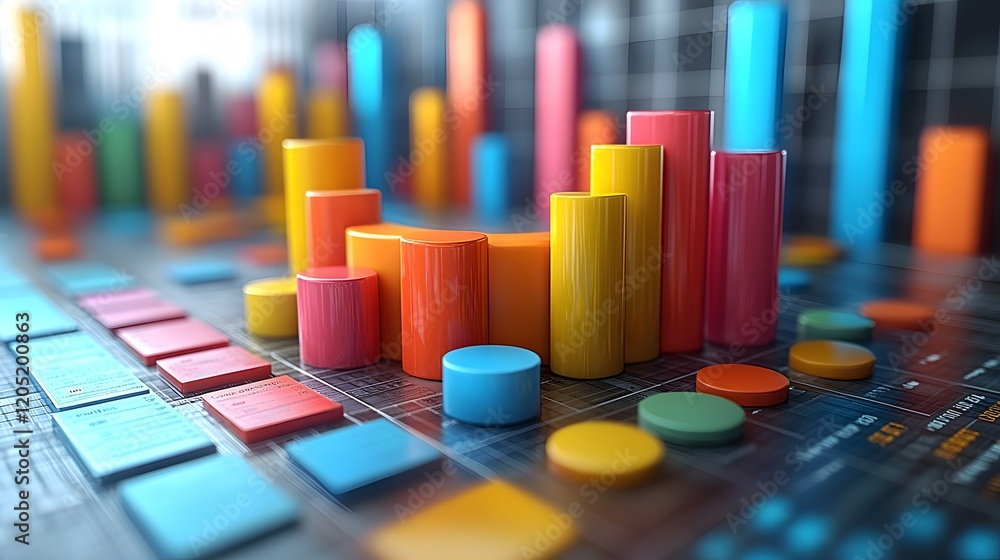 Vector graphic with 3D animated data charts pie graphs organized ...