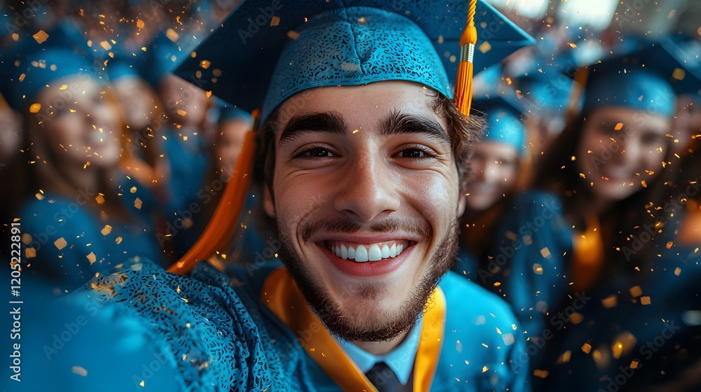 Graduates in papercut style posing for selfie celebrating success ...