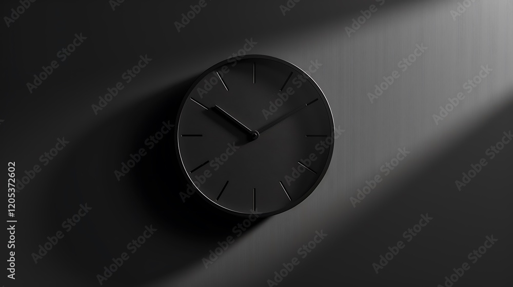 Minimalist Black Wall Clock with Shadow on Dark Gray Background Stock ...