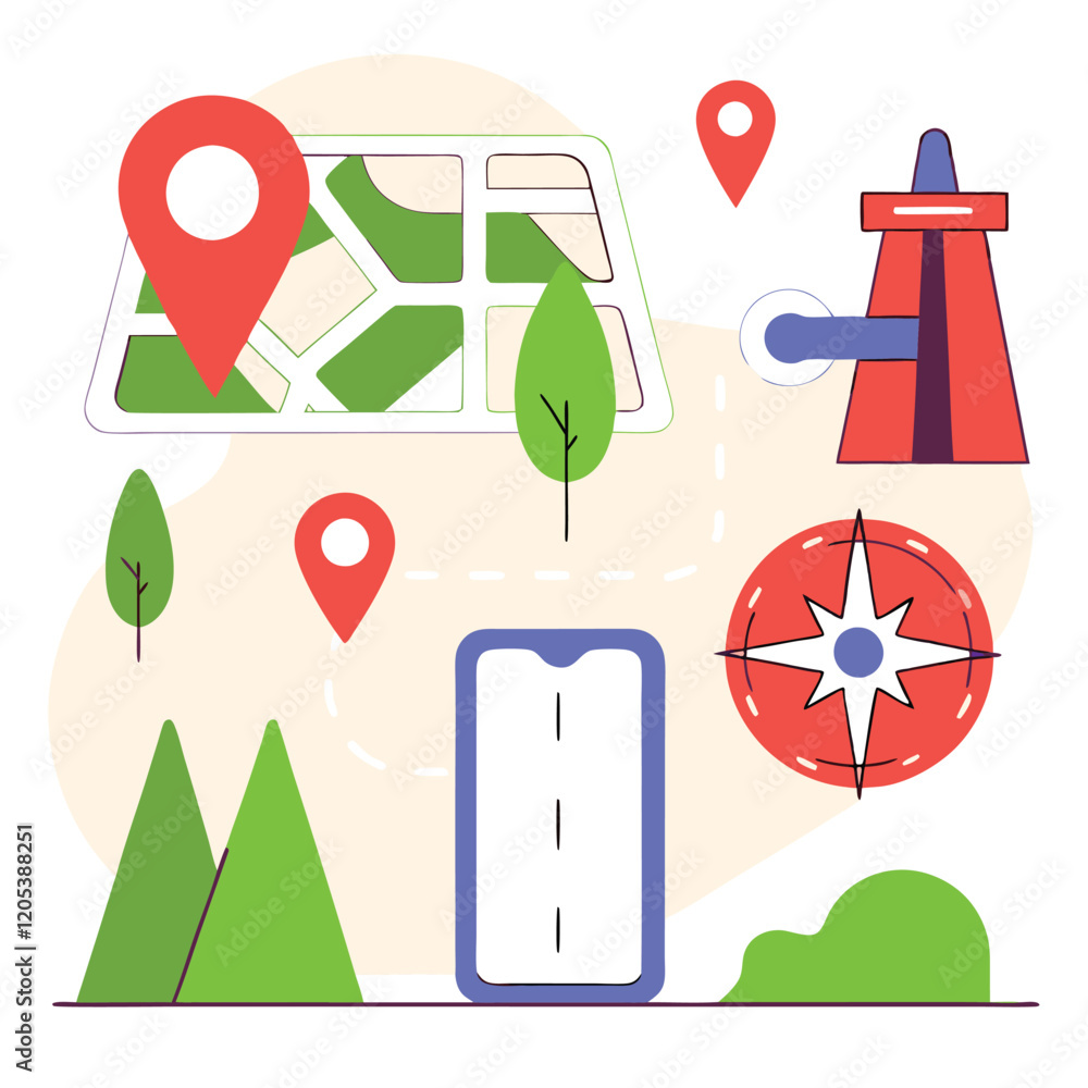 Hand-Drawn Navigation Icons: Map Symbols & Elements for Design Projects ...