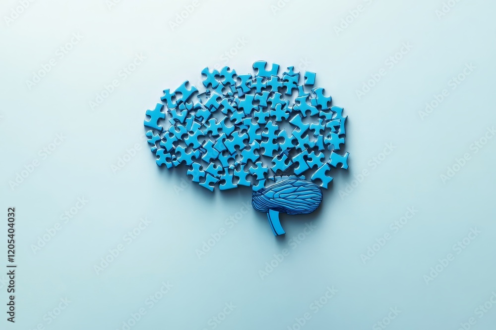 Puzzle pieces coming together to form a human brain representing ...