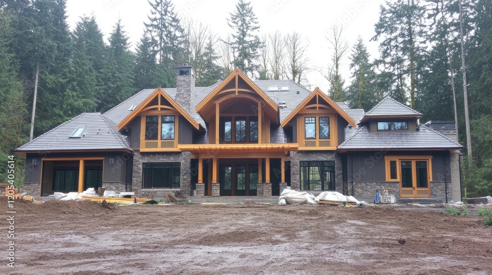 Newly built home with a nearly complete roof, framing structure, and ...