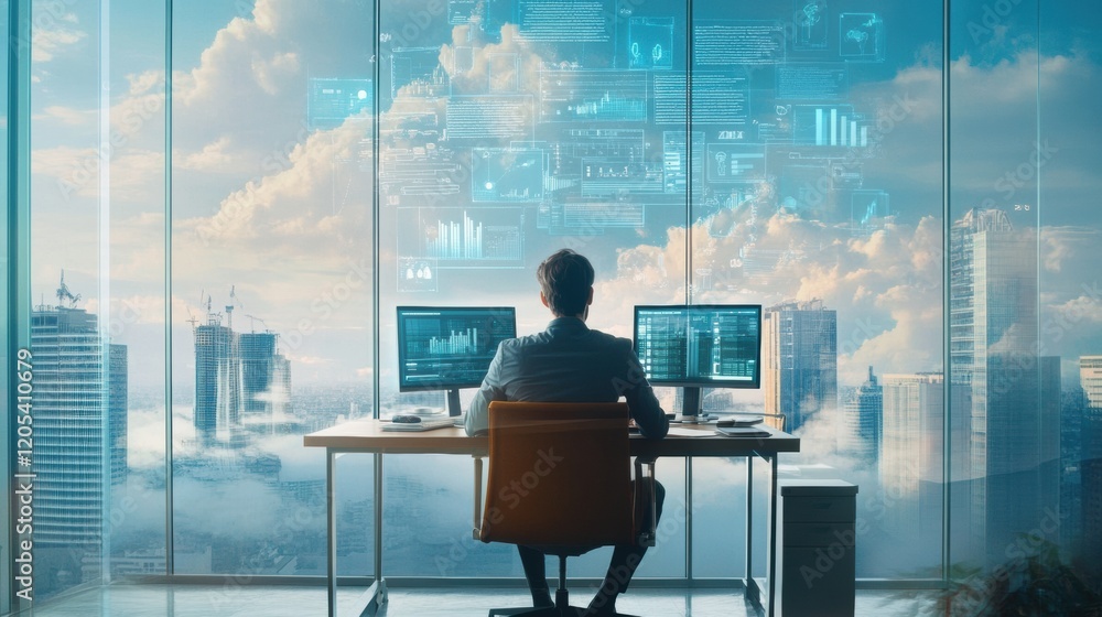 Hybrid work professional 2025, depicting a flexible and dynamic ...