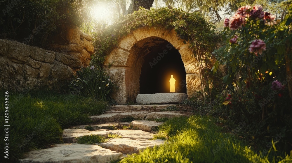 Jesus Christ leaving the tomb cave, symbolizing resurrection and hope ...