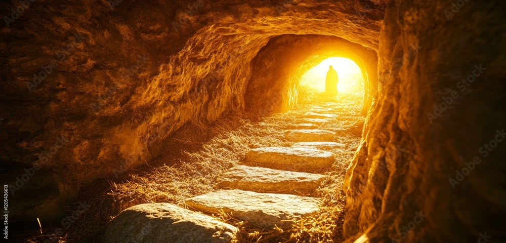 Jesus Christ leaving the tomb cave, symbolizing resurrection and hope ...